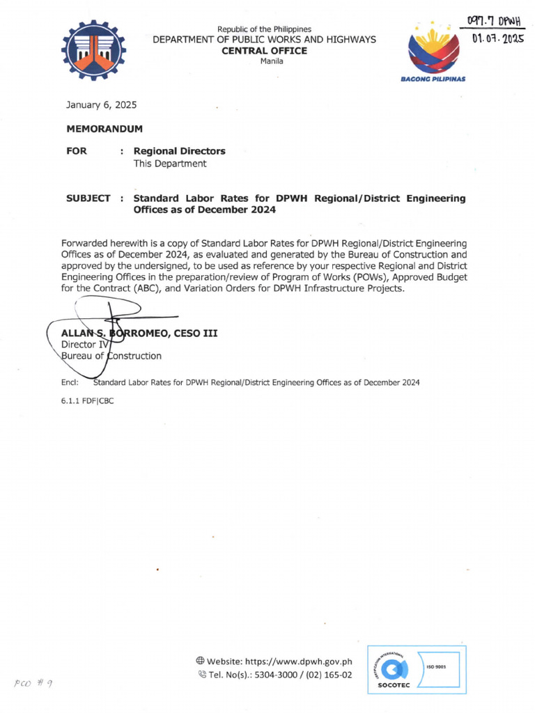 Standard Labor Rates for DPWH 2024 | PDF
