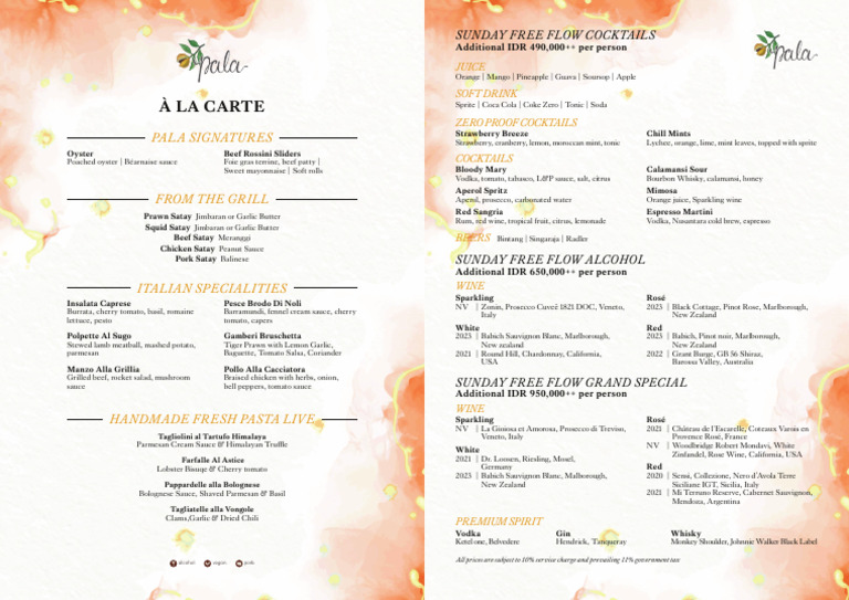 A5 - Pala Brunch Ala Carte and Beverage Menu - 5 Oct 2025 | PDF | Sauce ...