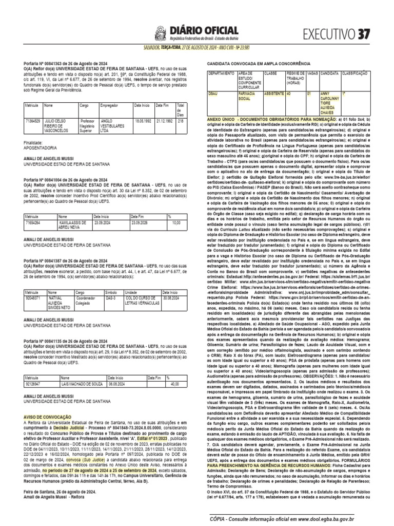 Professor232 Aviso Convocacao Sub Judice DOE 27 08 2024 | PDF | Pós ...