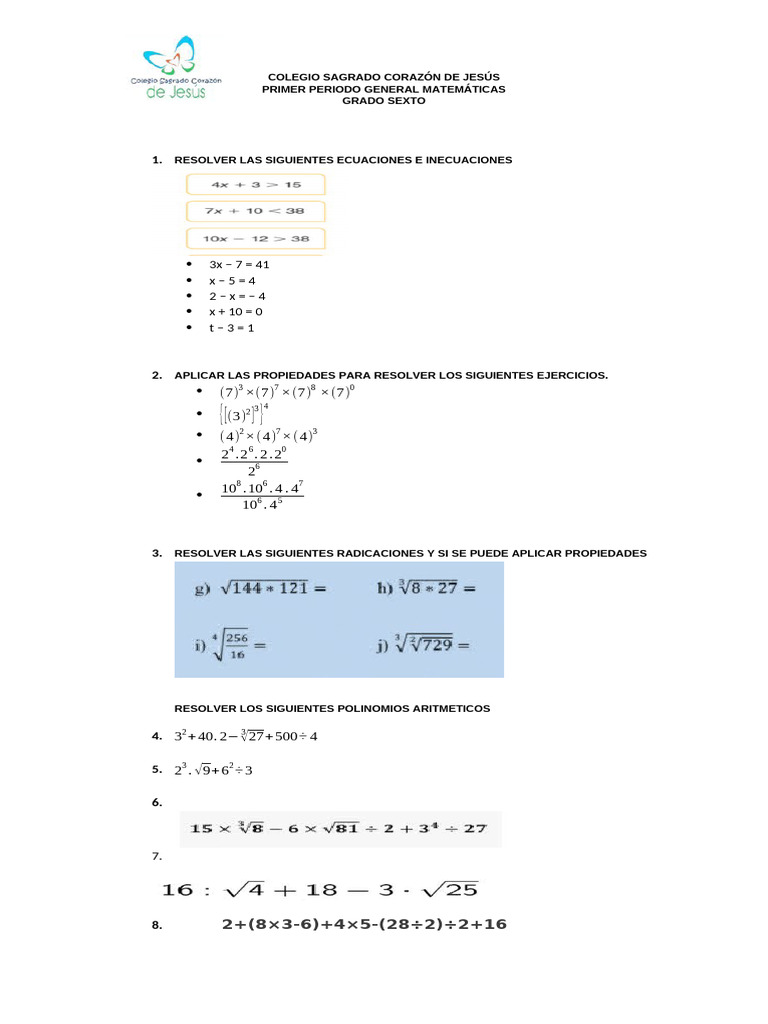 Taller General Sexto Primer Periodo | PDF
