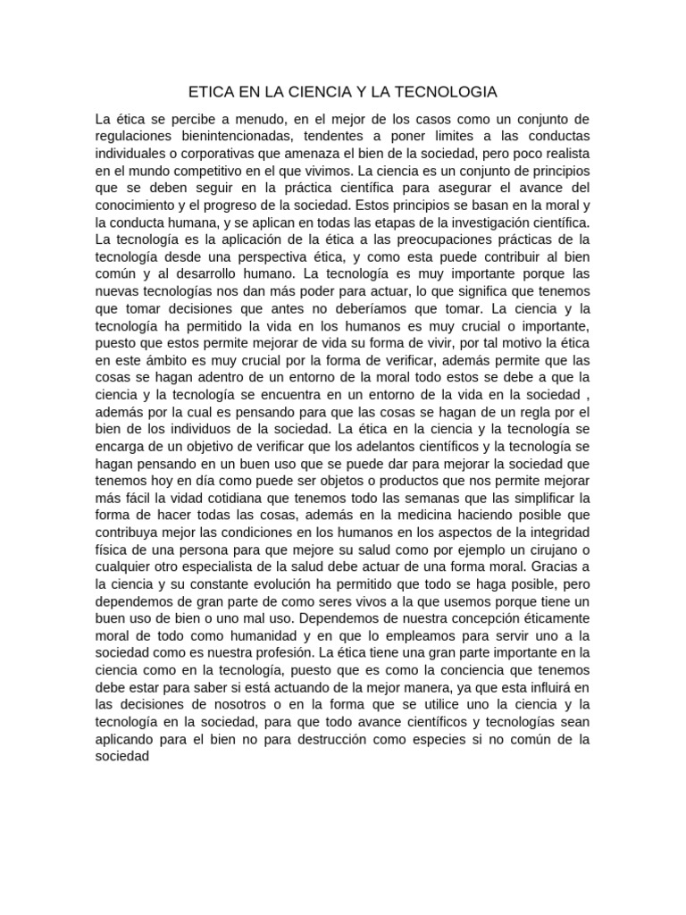 Etica en La Ciencia y La Tecnologia | PDF | Science | Moralidad
