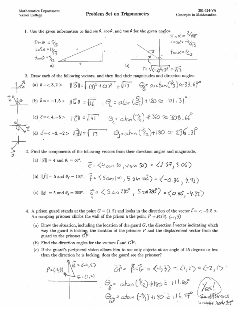 Solutions To Problem Set On Trigonometry | PDF