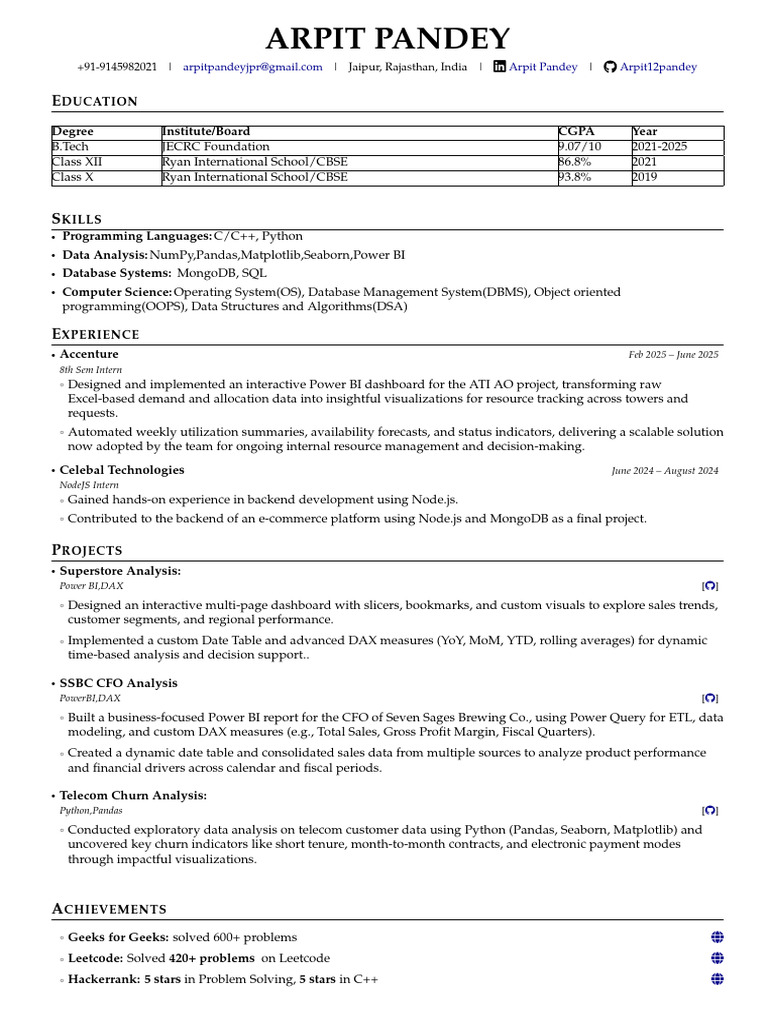 Arpit Pandey: Data Analyst Resume | PDF | Databases | Data