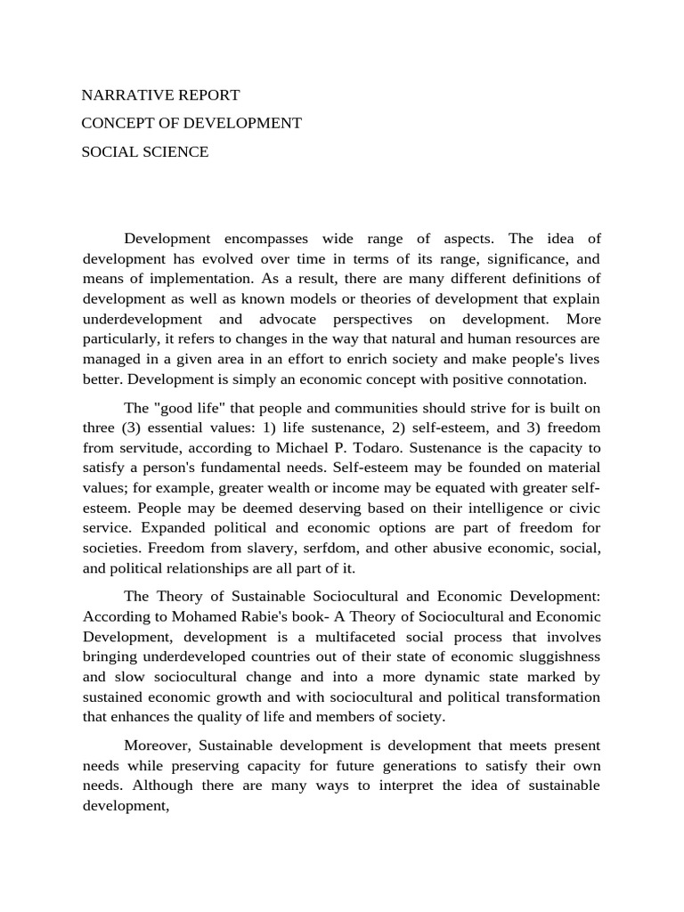 Narrative Report On The Concept of Development | PDF | Sustainability ...