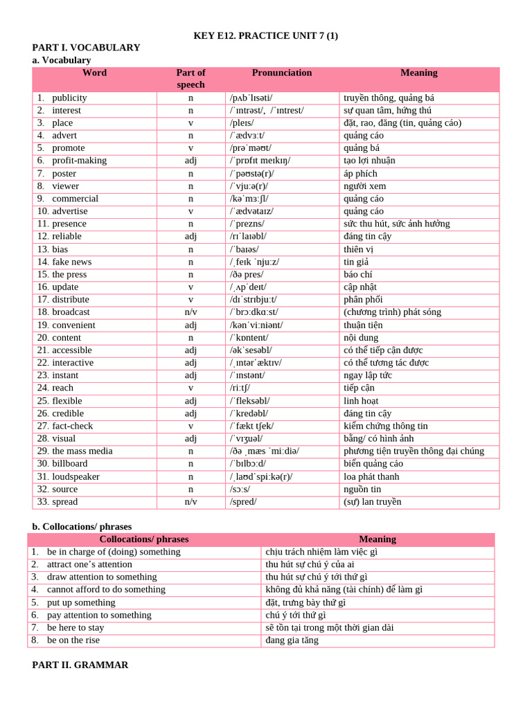 Vocabulary and Grammar Practice Guide | PDF | The Times | The New York ...