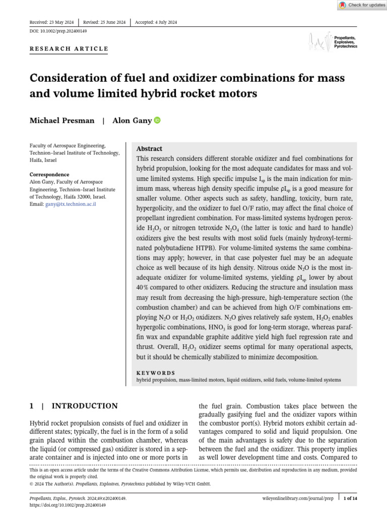 Fuel and Oxidizer Choices for Hybrid Rockets | PDF | Rocket Propellant ...