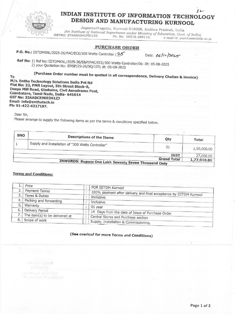 Purchase Order - 300 Watts Controller | PDF