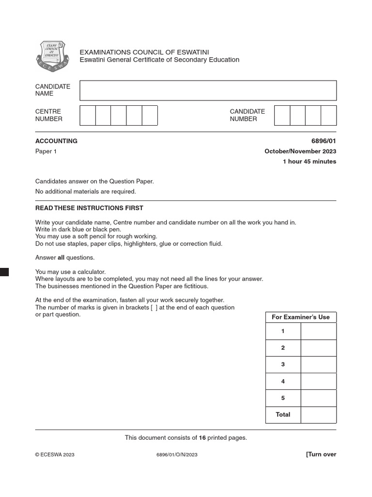EGCSE Accounting Exam Paper 2023 | PDF | Gross Margin | Debits And Credits