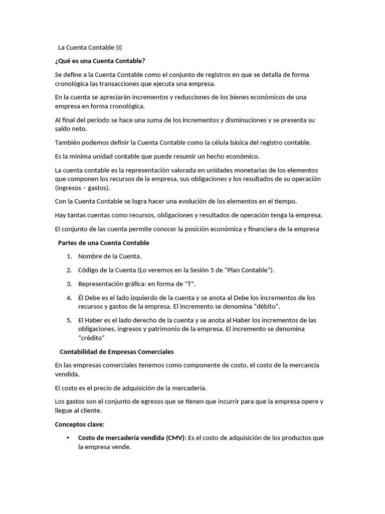 Introducción a la Cuenta Contable | PDF | Contabilidad | Economias