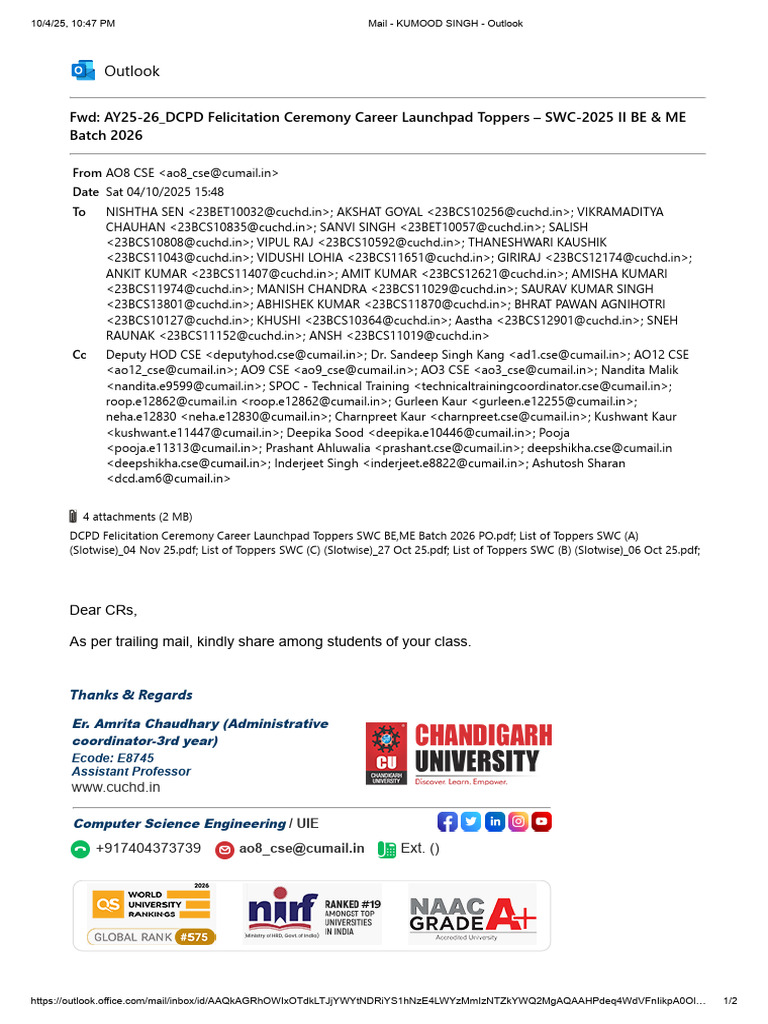 DCPD Felictation Cermony Career Launchpad Toppers SWC 2025 | PDF