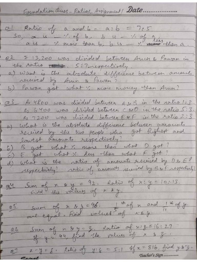 Ratios Foundation Questions Assignment 1 | PDF