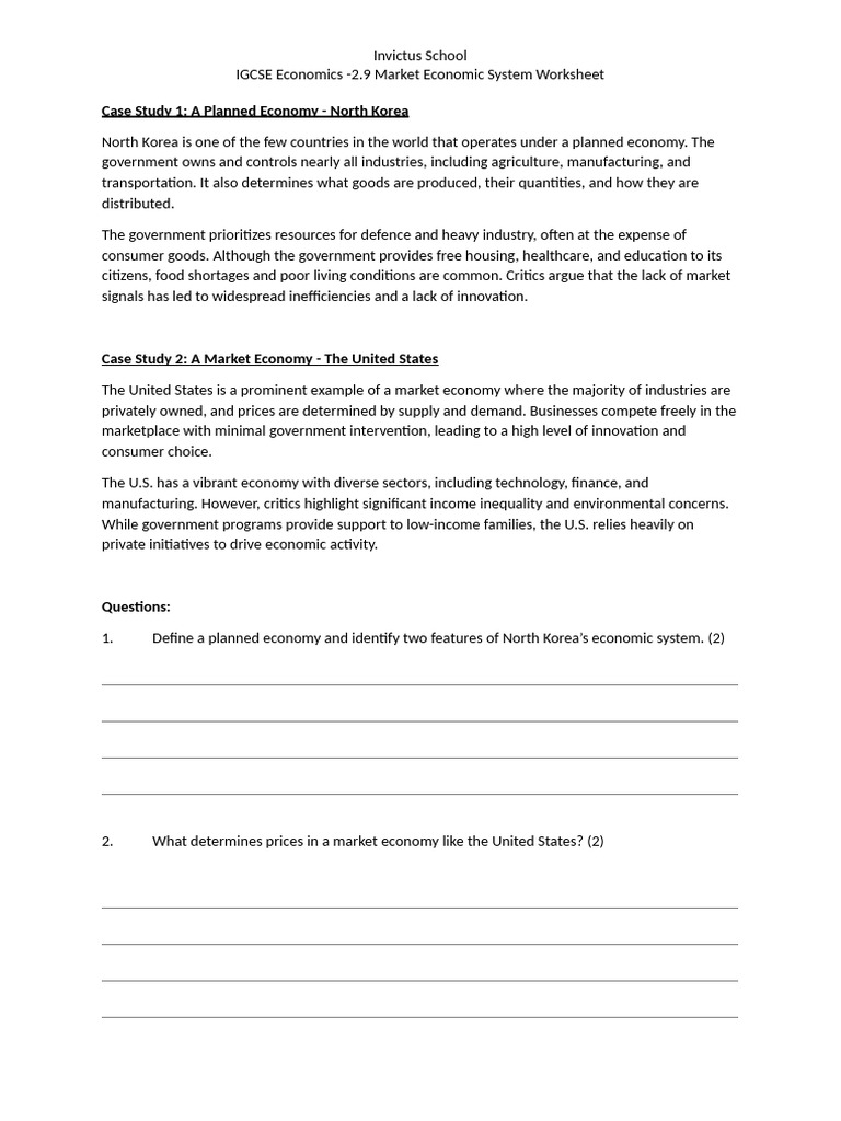 Yr 10 Econ Market Strcture Worksheet | PDF | Market Economy | Economics