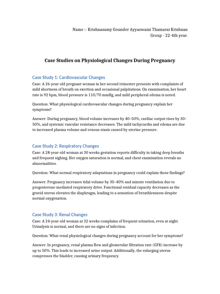 Physiological Changes in Pregnancy Case Studies | PDF
