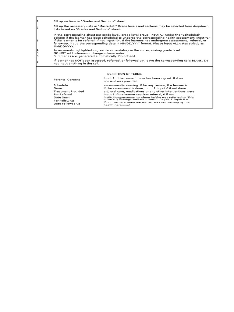 School Health Masterlist Instructions | PDF