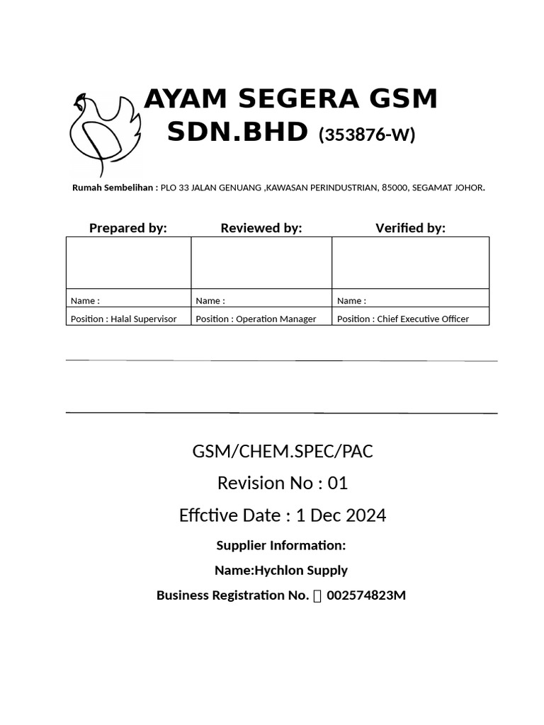 Specification For Water Treatment Chemical - Polyaluminium Chloride ...