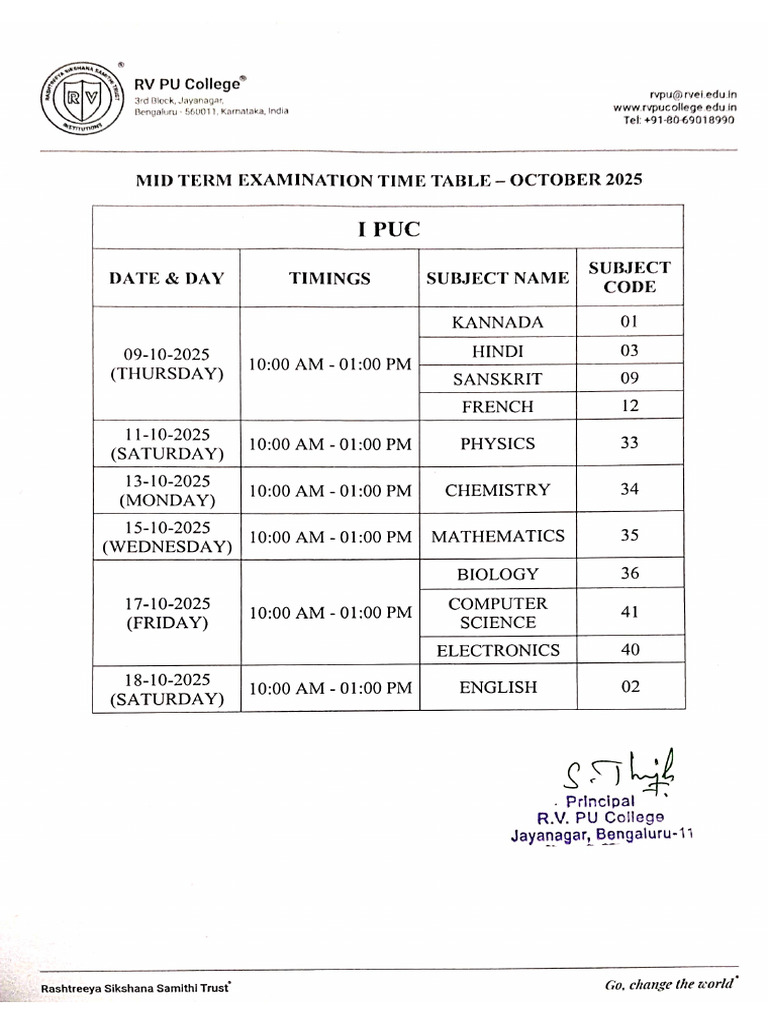 1st Mid Term Time Table | PDF