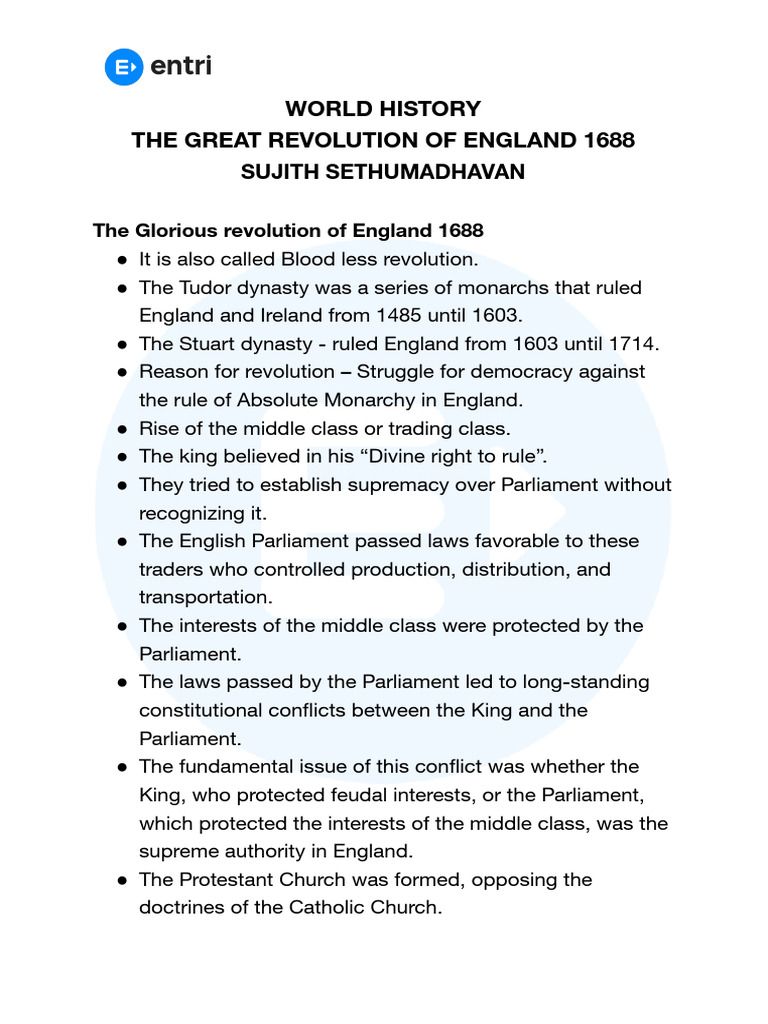 The Great Revolution of England 1688 | PDF