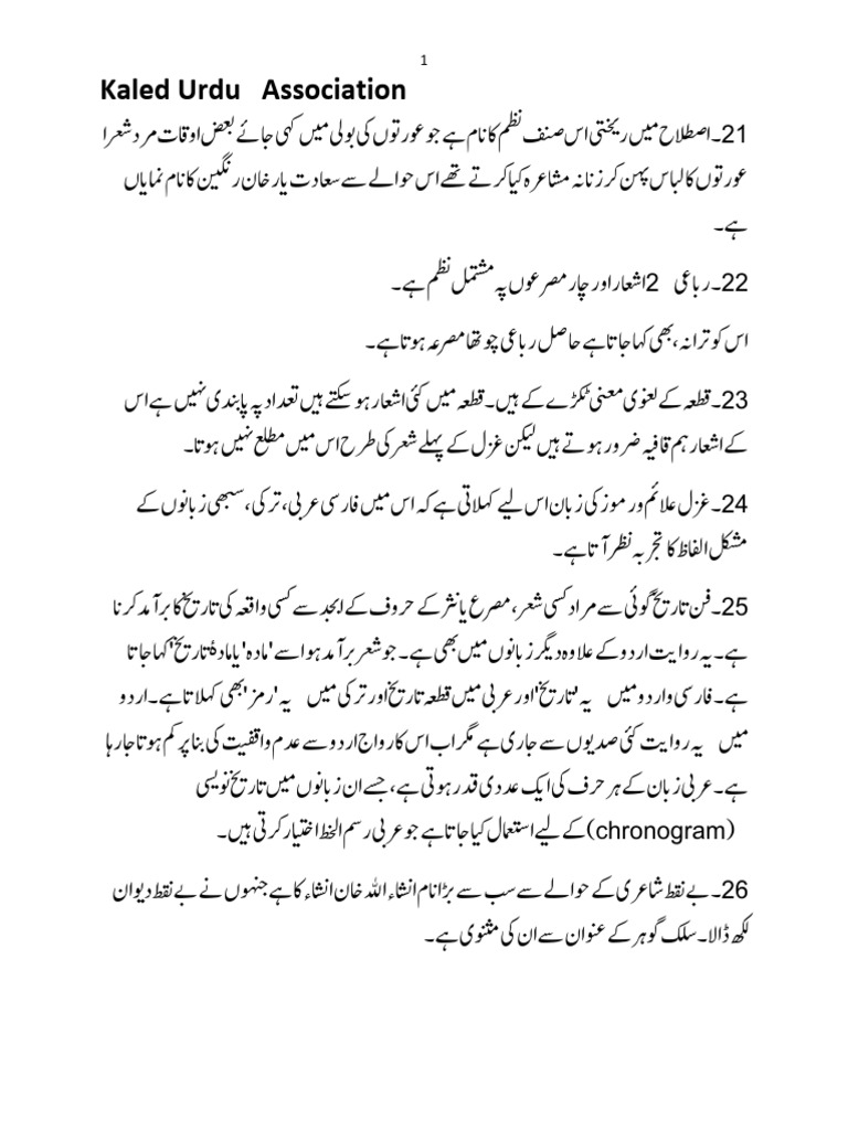 Kaleed E Urdu Association | PDF
