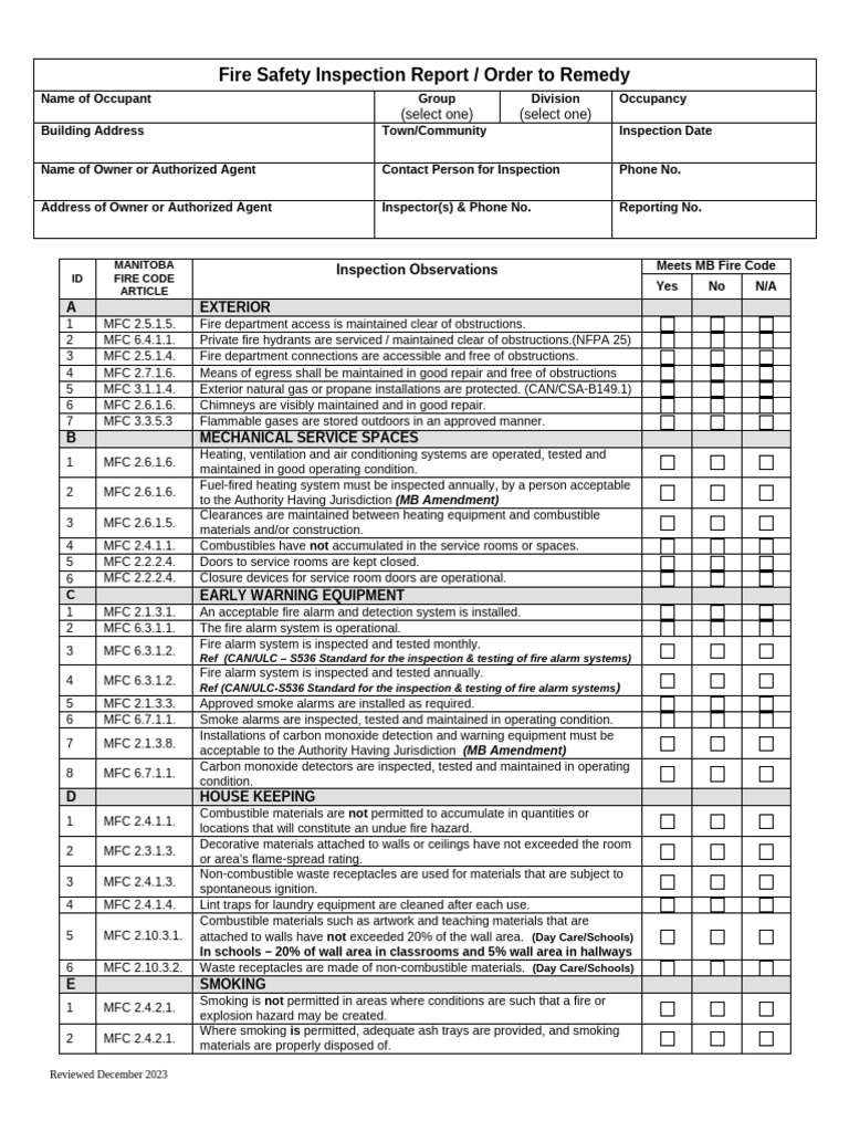 Fire Safety Inspection Summary Report | PDF | Fire Safety | Fires
