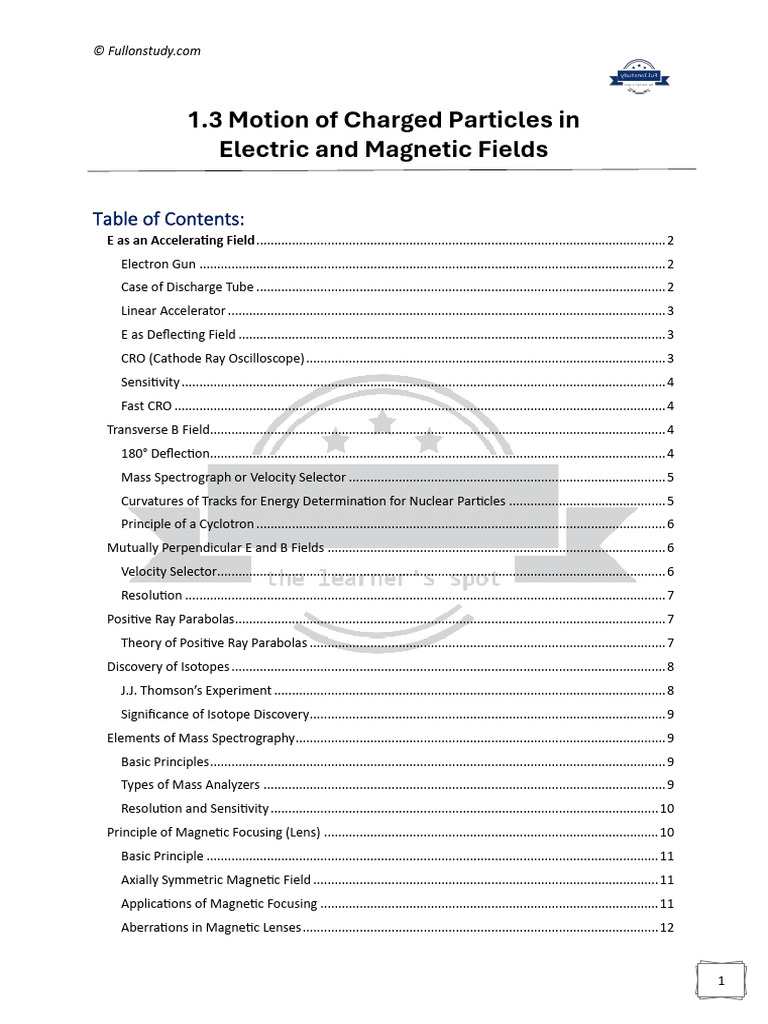 1.3. Motion of Charged Particles Electric & Magnetic Field | PDF | Mass ...