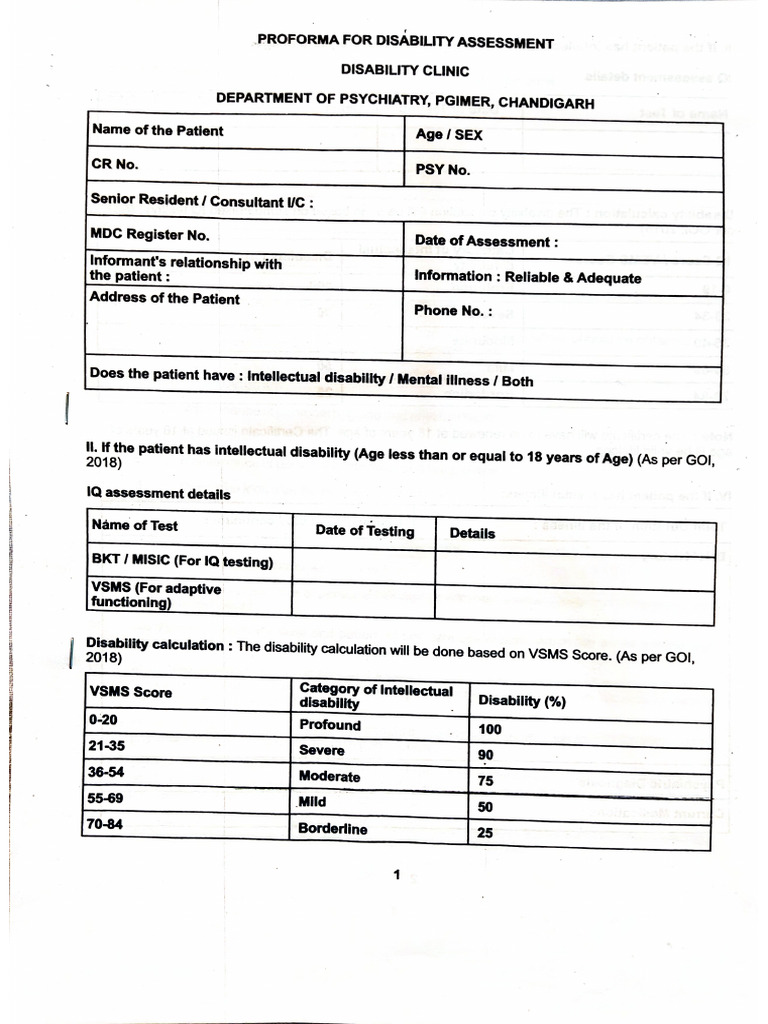 Disability Proforma | PDF