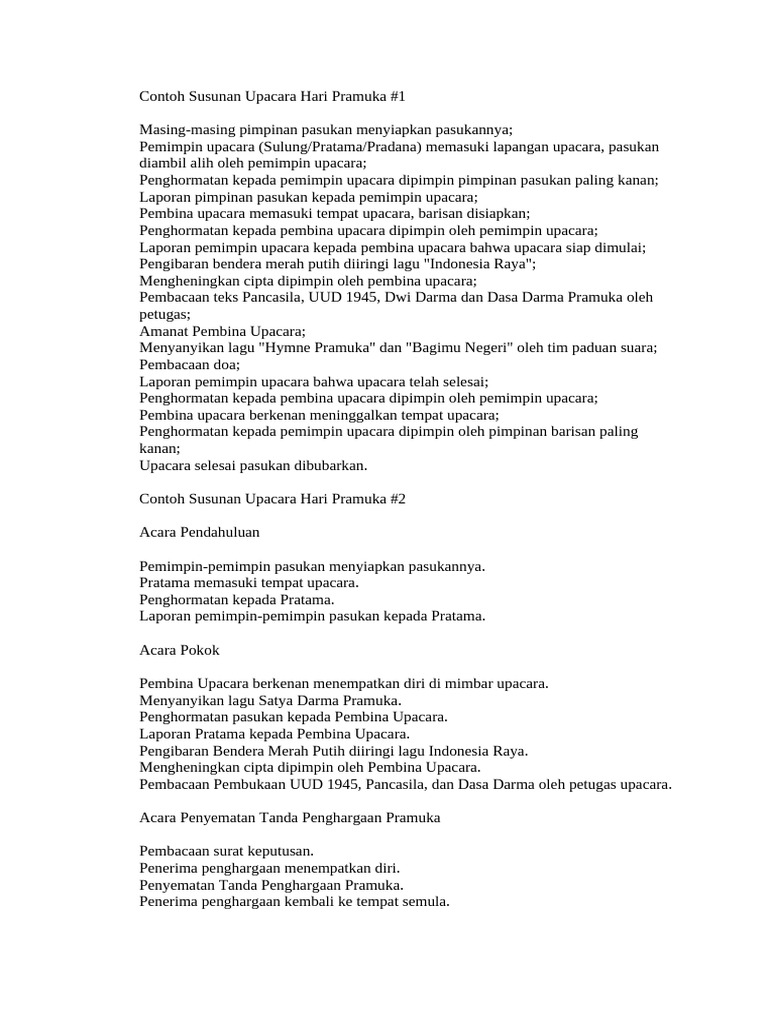 Susunan Upacara Hari Pramuka 2024 | PDF