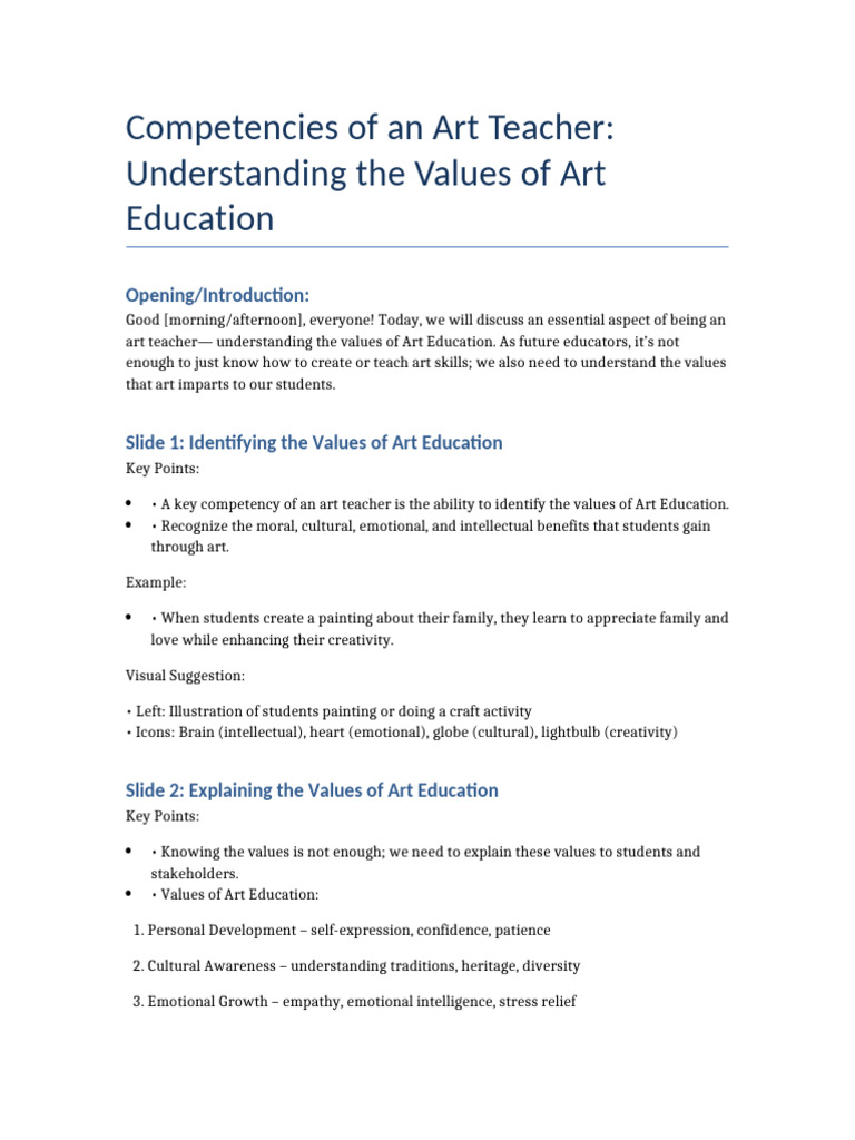 Competencies of Art Teacher Presentation 2 | PDF | Visual Arts ...