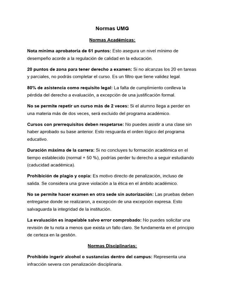 Normas Académicas y Disciplinarias UMG | PDF