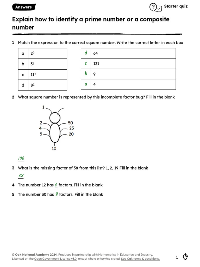 Prime and Composite Numbers Quiz | PDF