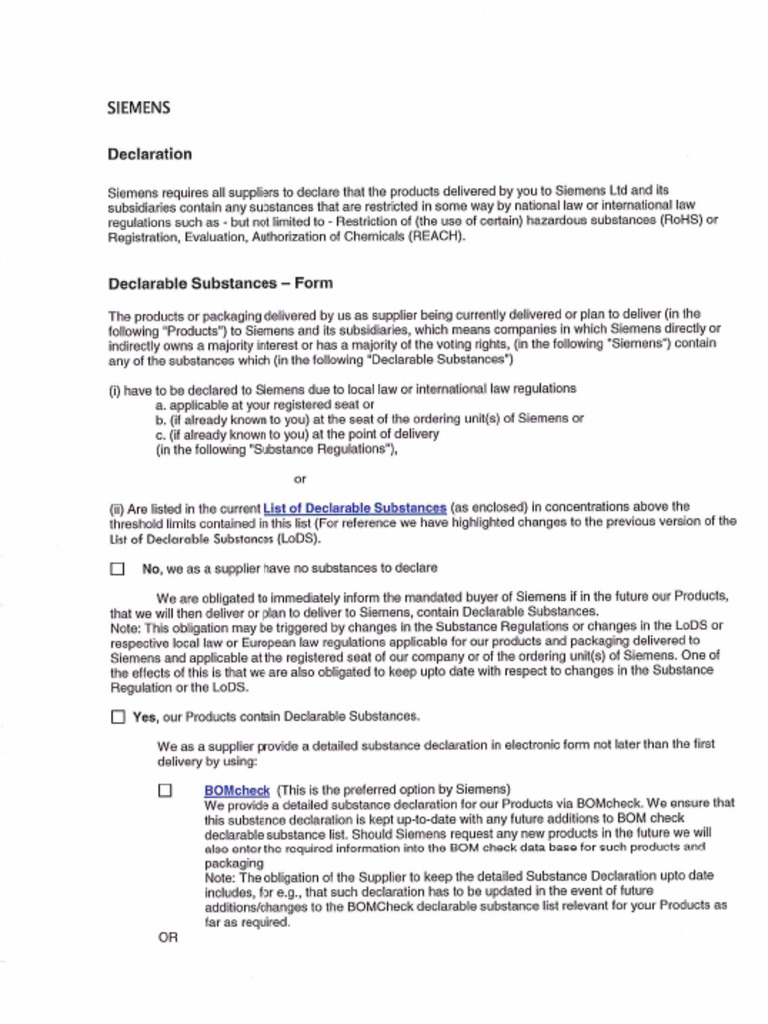 EHS Form-Product Related Environmental Protection and Substance ...