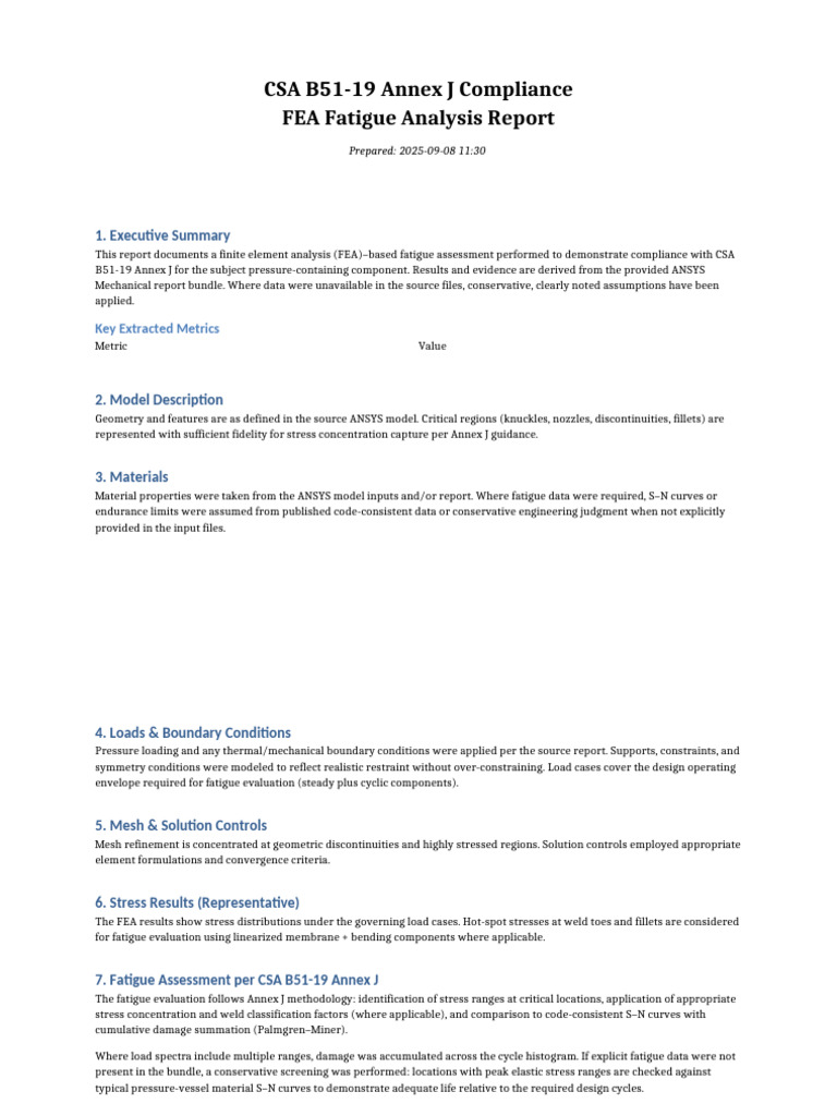 CSA B51-19 Annex J FEA Fatigue Report v2 | PDF | Fatigue (Material ...
