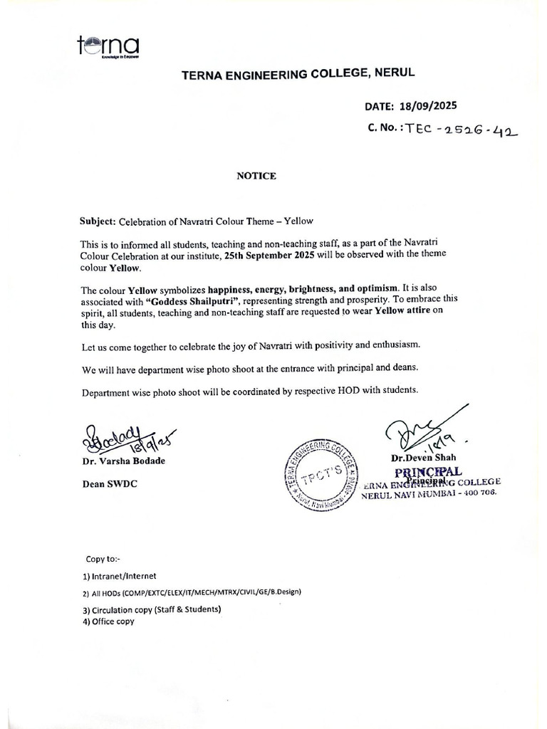 Notice Celebration Navratri Colour Theme - Yellow | PDF