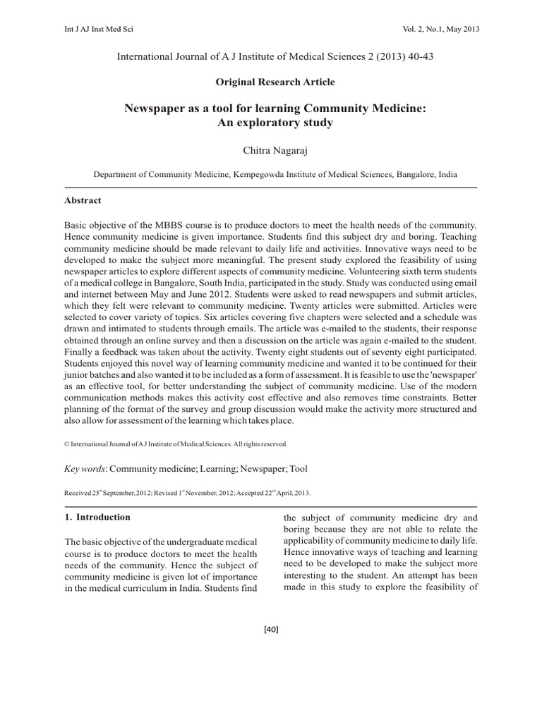 Using Newspapers to Teach Community Medicine | PDF | Learning | Medical ...