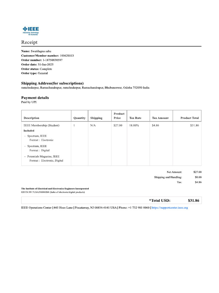 IEEE Reciept | PDF