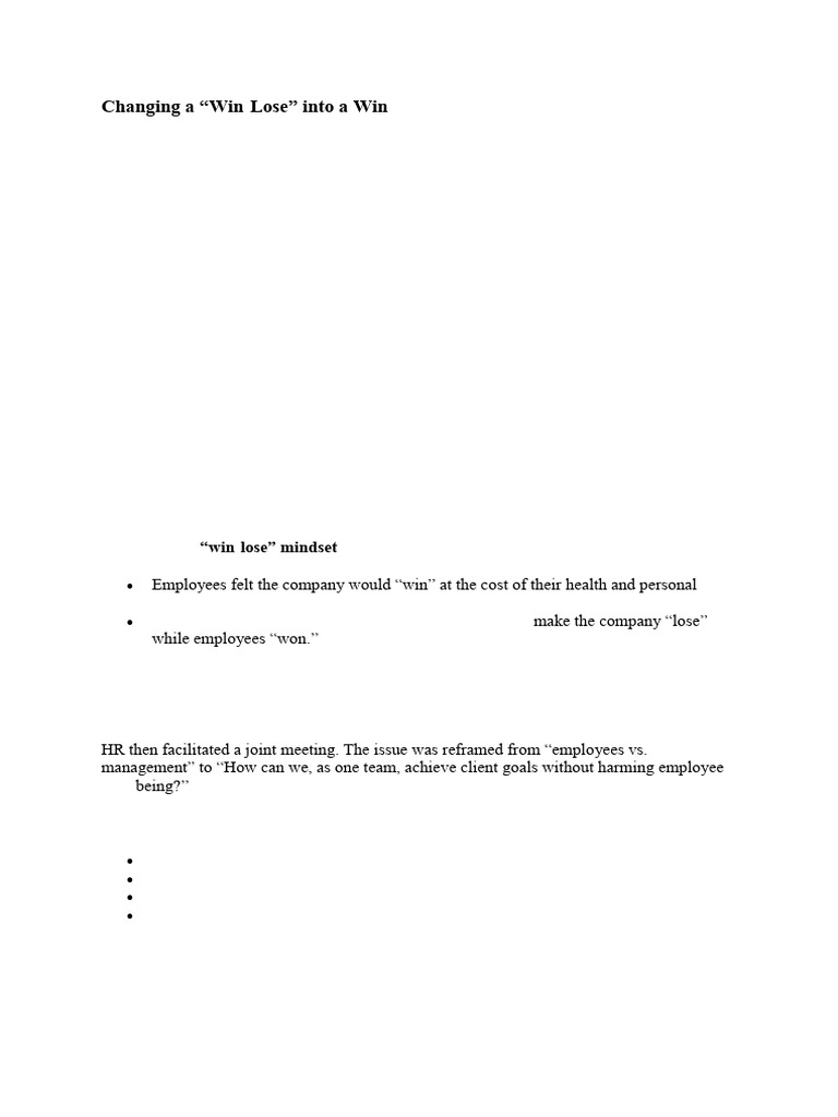 CASE STUDY Changing A "Win-Lose" Into A Win-Win Situation | PDF