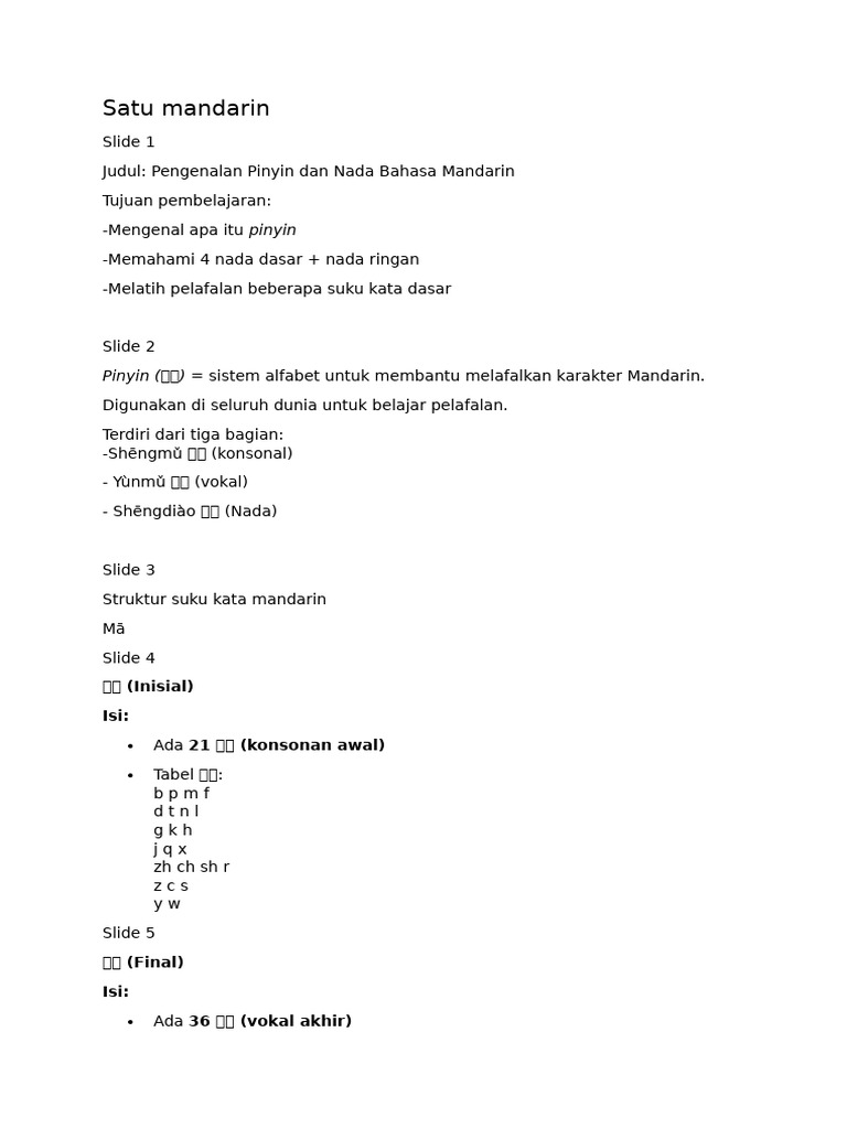 Pengenalan Nada dalam Bahasa Mandarin | PDF
