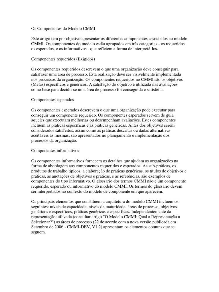 Os Componentes Do Modelo CMMI | PDF | Planejamento | Business