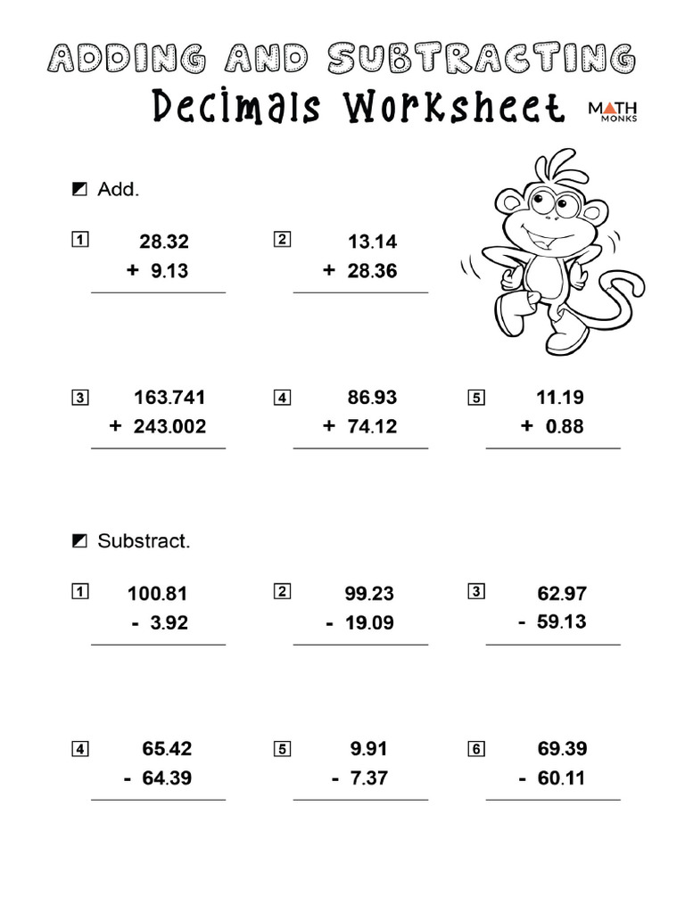 Adding and Subtracting Decimals Worksheet | PDF