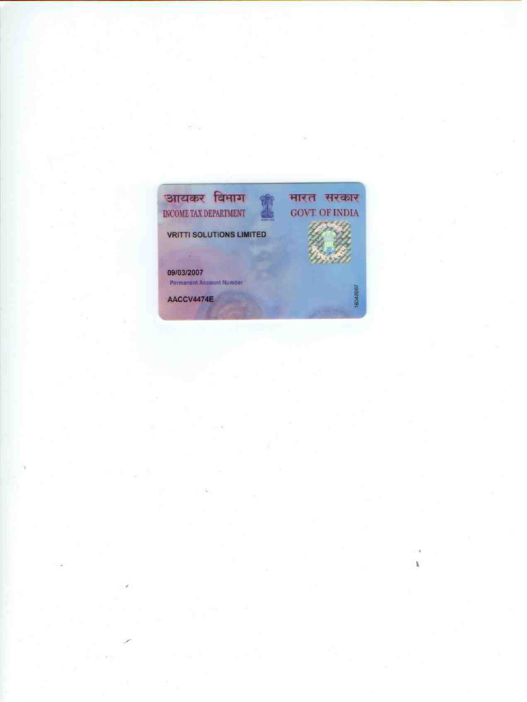 PAN Card - Vritti Solutions Limited | PDF