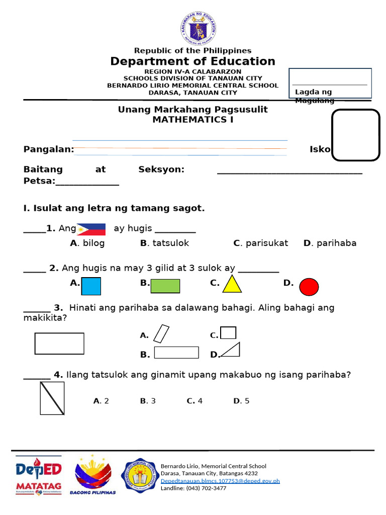 Matatag Math Exam | PDF