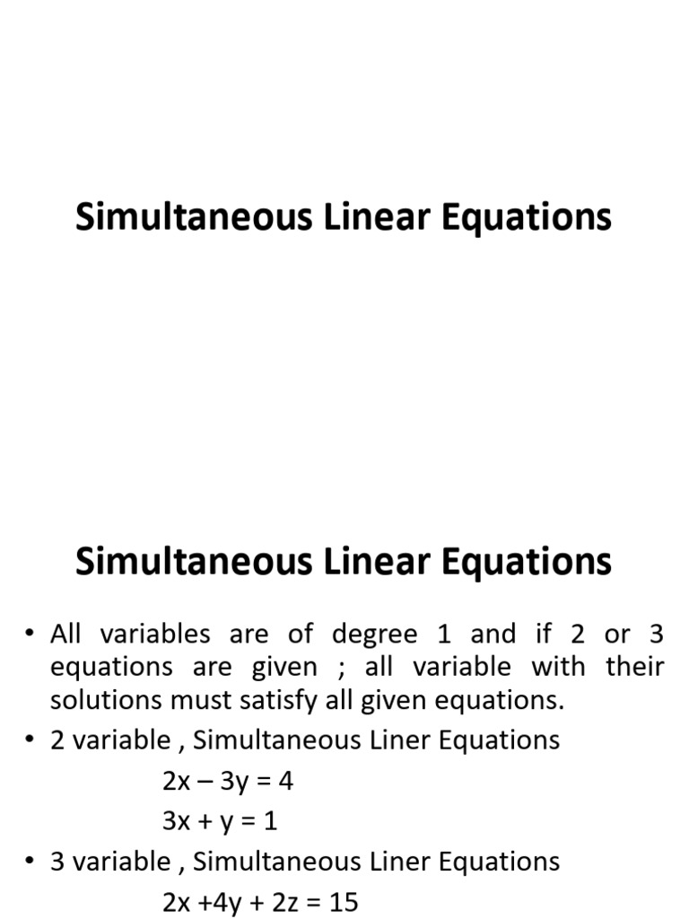 Solving Simultaneous Linear Equations | PDF | System Of Linear ...