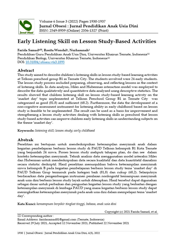 Early Listening Skill On Lesson Study Ba | PDF | Learning | Teachers