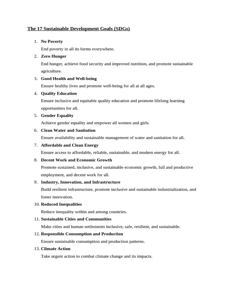 The 17 Sustainable Development Goals | PDF