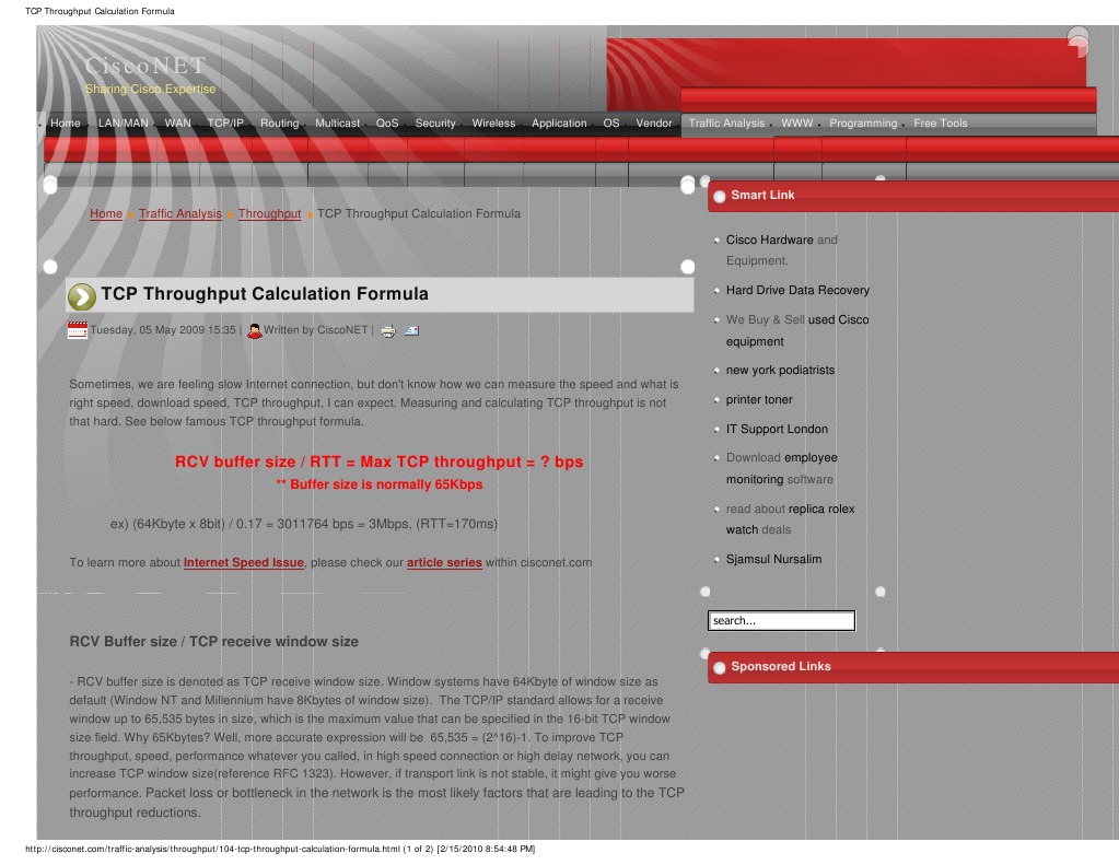 Tcp Throughput Calculation Formula Pdf Transmission Control