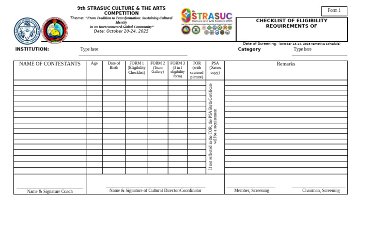 Eligibility Checklist for STRASUC 2025 | PDF