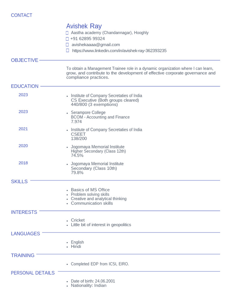 Avishek+Ray - Resume 1 | PDF