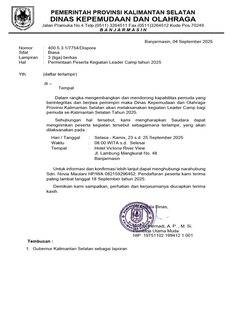 Surat Permintaan Peserta Kegiatan Leader Camp Tahun 2025 | PDF