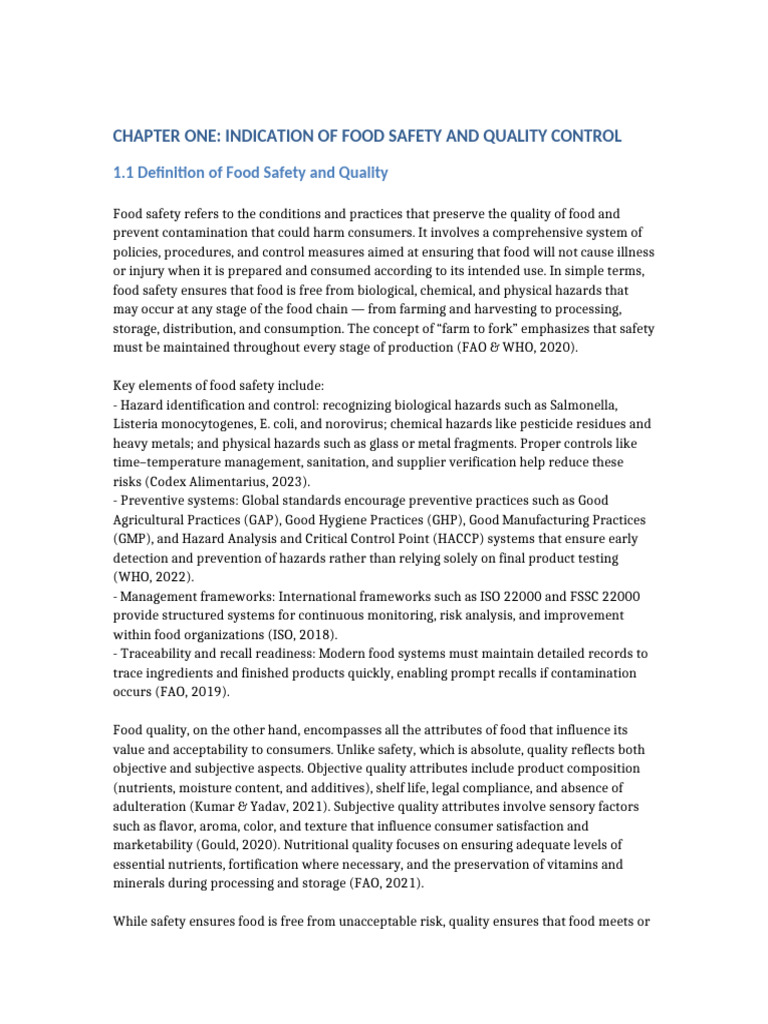 Chapter One Food Safety and Quality Control | PDF | Food Safety | Hazards