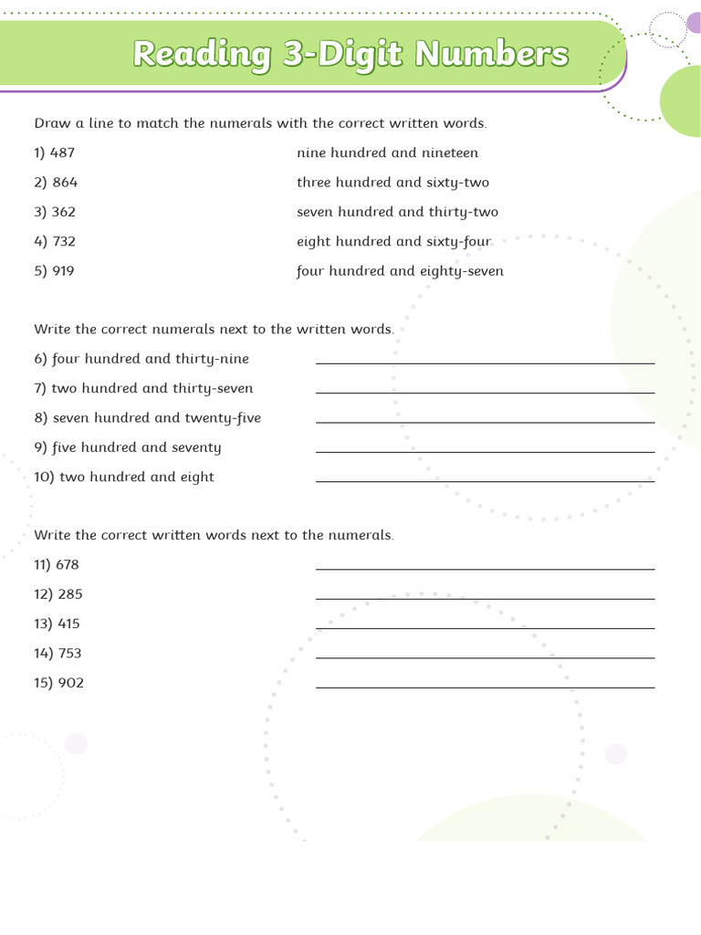 Learn to Read 3-Digit Numbers | PDF