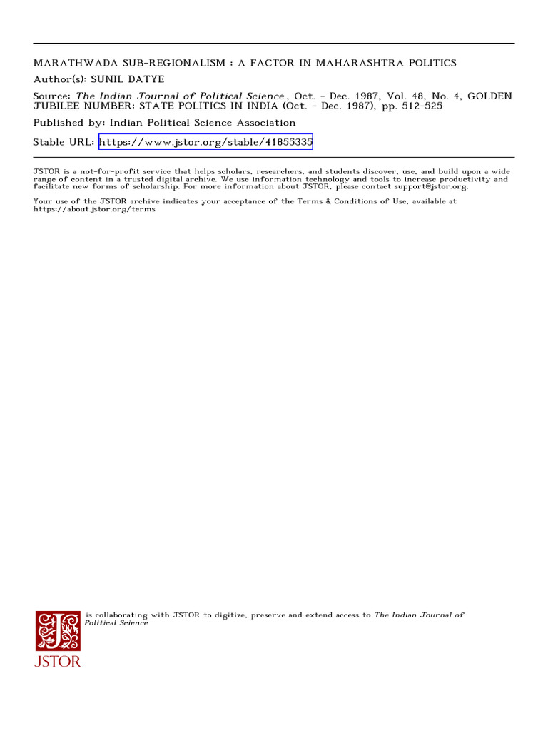 Datye Marathwadasubregionalism 1987 | PDF | Dalit